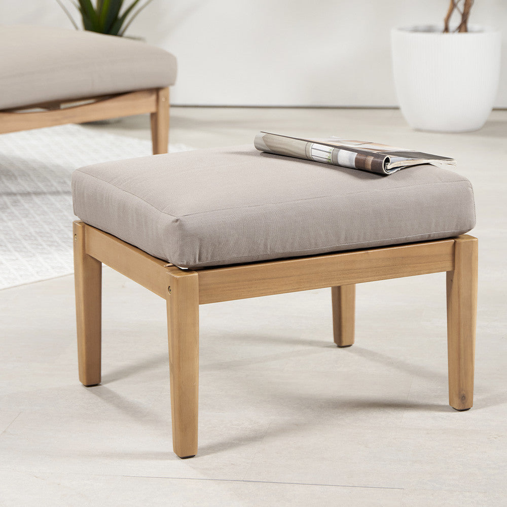 Malta Outdoor Footstool - Acacia Wood & Linen Taupe Cushion | Town and ...