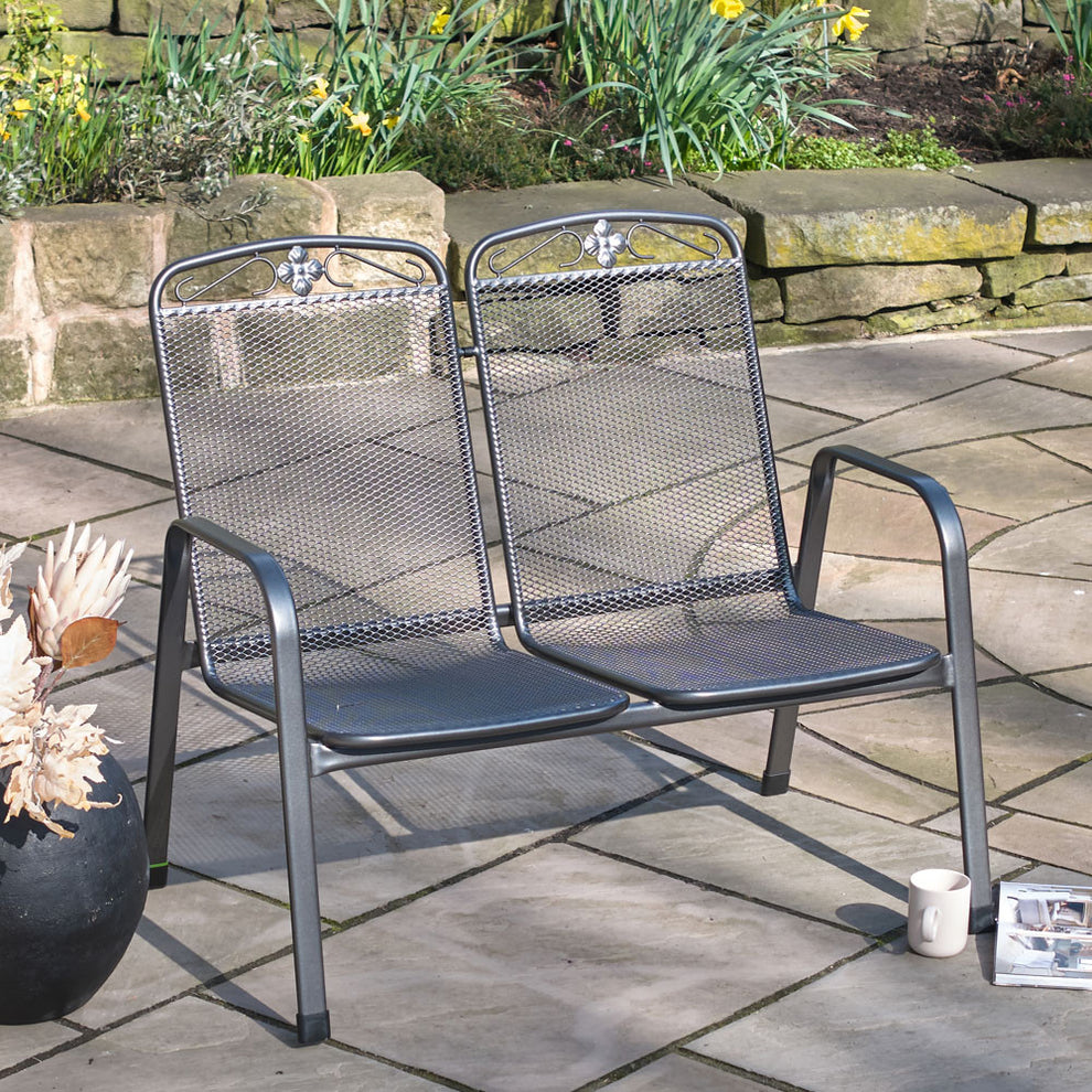Savoy Stacking 2-Seater Garden Bench - Dark Grey Steel Outdoor ...
